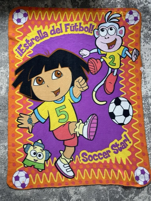 NICK JR DORA The Explorer Soccer Star Fútbol Fleece Throw Blanket Boots ...
