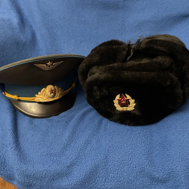 GENUINE SOVIET UKRAINE Navy Military Army Officer Visor & Winter Hat ...