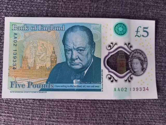 FIVE POUND NOTE, Rare, Low Serial number AA02 139334 £5 £15.00 ...
