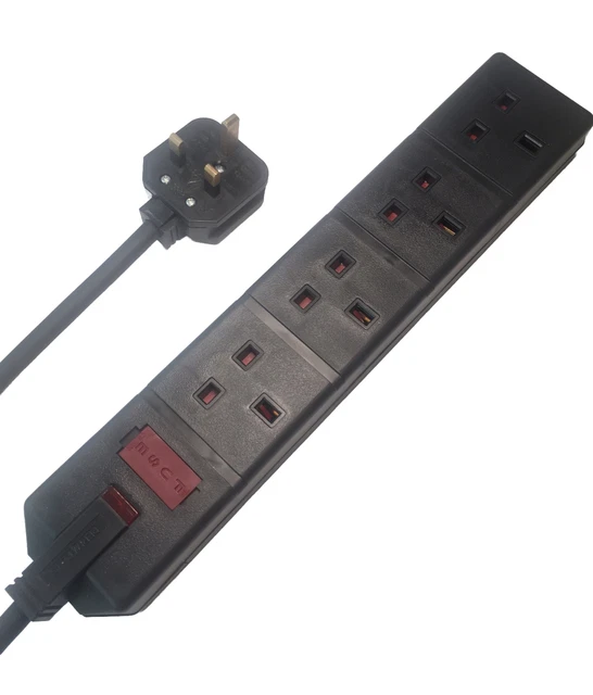 13AMP UK PLUG 4 Way Socket Extension Lead 2m Rubber Heavy Duty H07RN-F ...