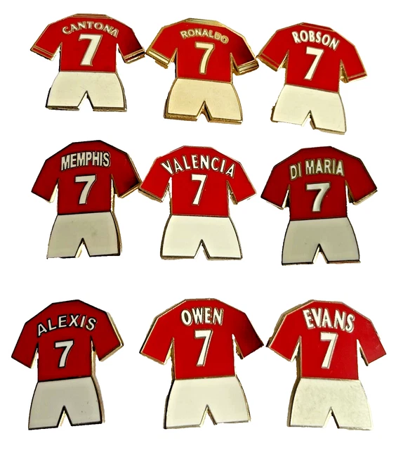 MANCHESTER UNITED SET of 9 different nos 7 shirt name pin badges ...