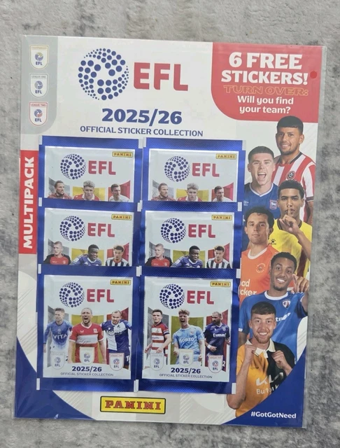 PANINI EFL 2025/26 Official Sticker - Multipack (6 packs + 6 Stickers ...