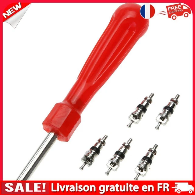 VALVE CORE REMOVAL Tool Screw Driver Tire Repair Wrench with 5 Valve ...