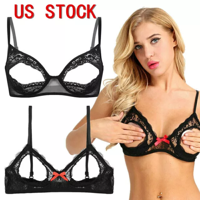 Us Womens Sheer Lace Bra Sexy Open Cup Bralette Half Cup Shelf Bra Top