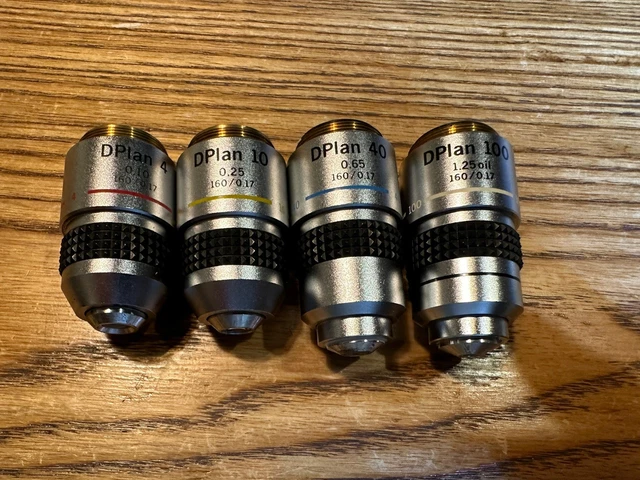 OLYMPUS DPLAN 4X 10x 40x 100x Microscope Objectives Lenses £160.00 ...