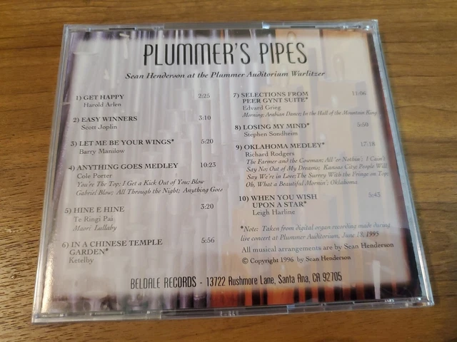 PLUMMERS PIPES CD Sean Henderson At The Wurlitzer Theatre Pipe Organ ...