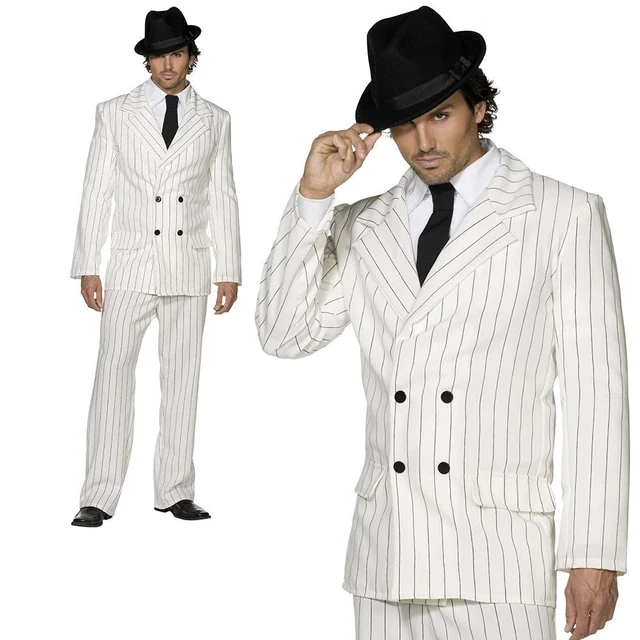 ADULT WHITE GANGSTER Costume 20s Sexy Mafia Boss Mens Fancy Dress ...