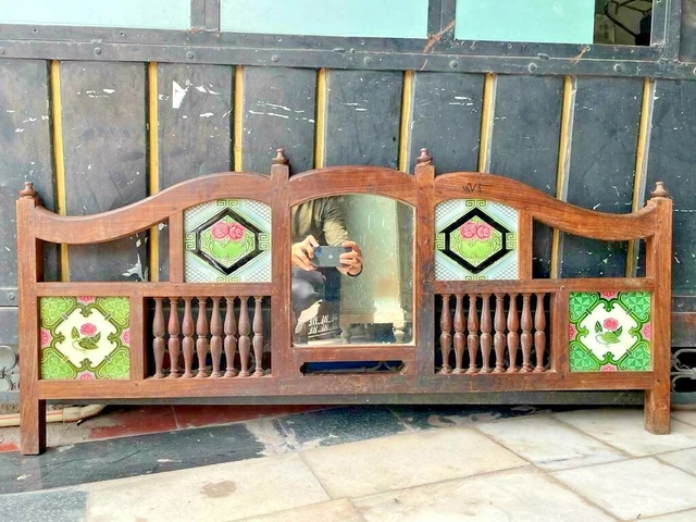 OLD ANTIQUE RARE Handmade Japan Tiles Fitted Wall Hanging Wooden Panel ...