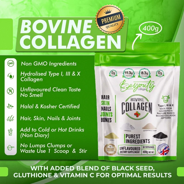 HALAL BOVINE COLLAGEN Protein Powder, Added PURE ANTIOXIDENTS - SKIN ...