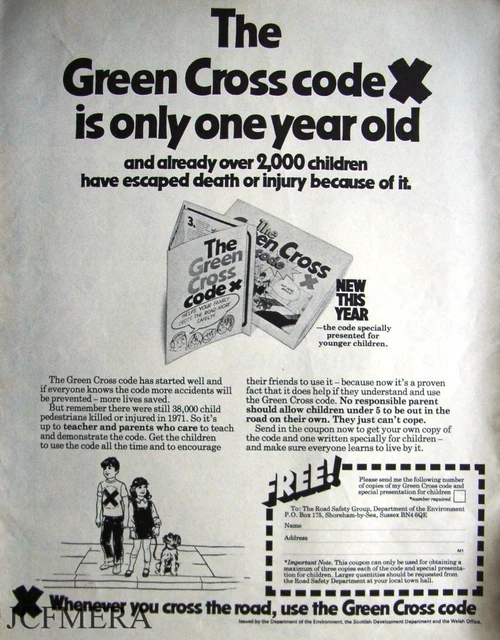 'GREEN CROSS CODE' D.O.E. Road Safety Group Advert - Original 1972 ...