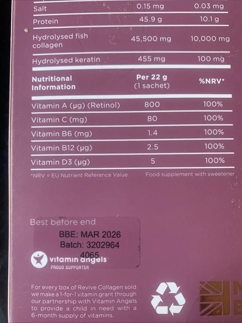 REVIVE COLLAGEN ENHANCED Plus 28 sachets x 22g exp 03/26 Brand New ...