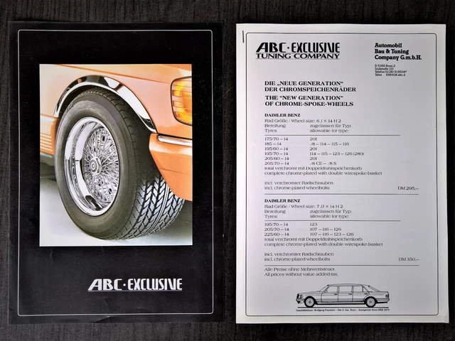 ABC EXCLUSIVE TUNING Company, Alufelgen Prospekt 1984, Mercedes BMW ...