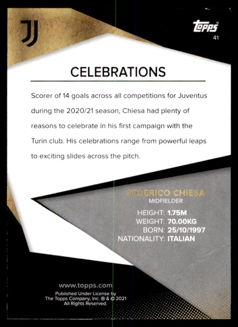 TOPPS JUVENTUS (2021-2022) Signature Celebrations Federico Chiesa Nr ...
