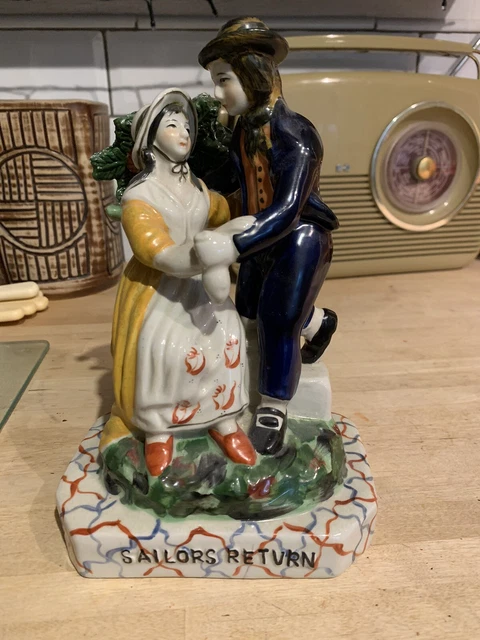 ANTIQUE~VINTAGE STAFFORDSHIRE FLAT BACK FIGURINE-THE SAILORS RETURN ...