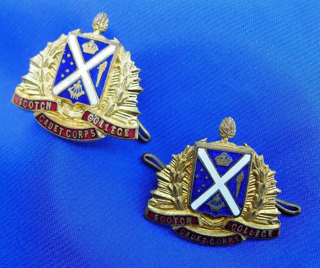 WW2 AUSTRALIAN SCOTCH College Cadet Corps Collar Badges; Gilt & Enamels ...