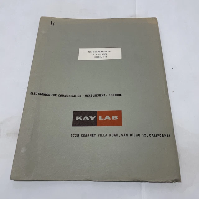KAY LAB MODEL 110 DC Amplifier Technical Manual $12.98 - PicClick