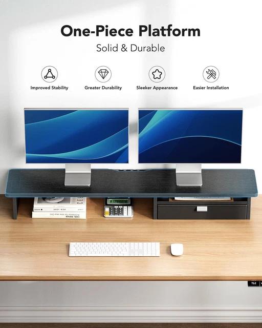 HUANUO ERGONOMIC DUAL Monitor Stand Riser with Steel Tray & Fabric ...