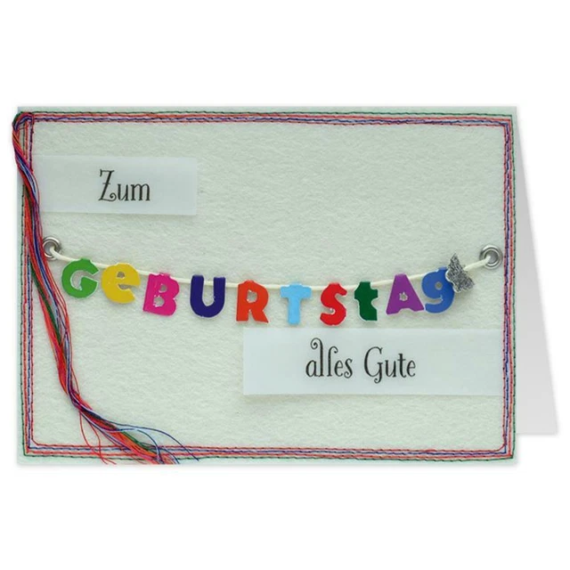 GEBURTSTAGSKARTE KARTE GRUSSKARTE Filz Glückwunsch Geldkarte Kerze ...