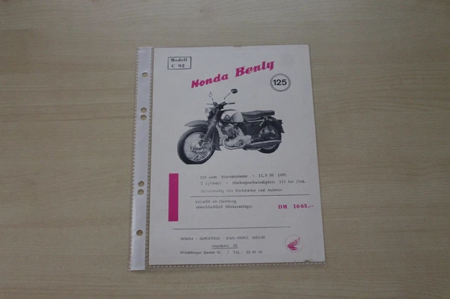 166053) HONDA 125 Benly C 92 - Importeur K.-H. Meller Prospekt 196? EUR ...