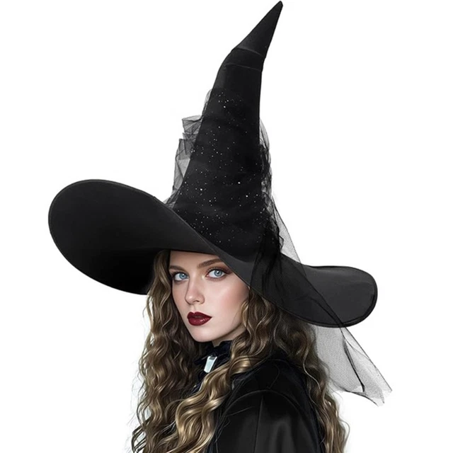 WITCH HAT FOR Halloween Mesh Crinkled Wizard Hat Adult Stage ...