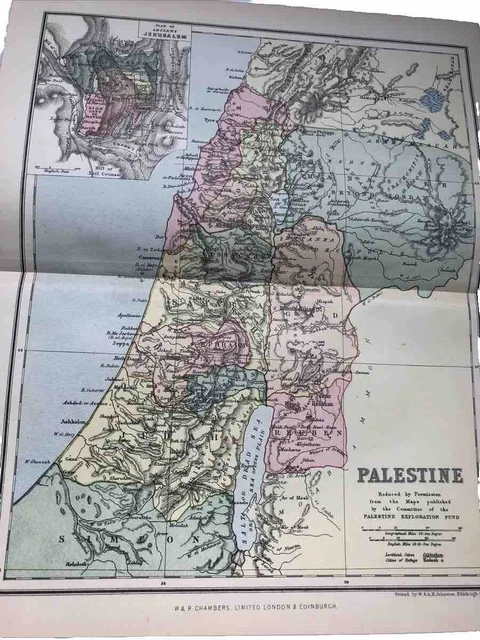 MAP OF PALESTINE Old Original Print Johnston Antique Vintage Jerusalem ...