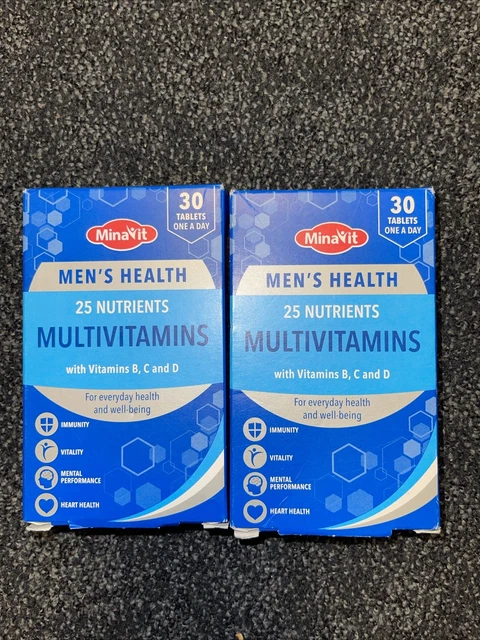 2 X MINAVIT Men's Health Multivitamin & Mineral Food Supplement Tablets ...