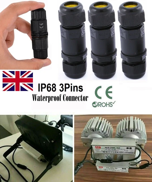 3PIN WATERPROOF JUNCTION Box Connector Electric Cable Inline Wire Slim ...