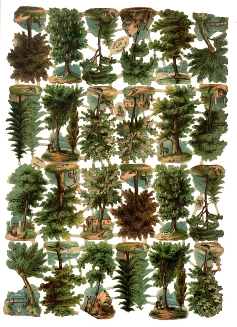 TREES, ANIMALS, BIRDS, paper scraps complete sheet, Tuck Gigantic ...