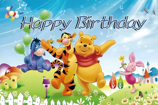 WINNIE THE POOH Kids Happy Birthday Backdrop Photo Background Banner ...