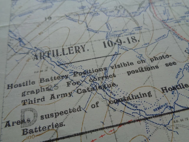 WW1 (1918) ARTILLERY POSITIONS MAP (HINDENBURG FRONTLINE) QUEANT ...