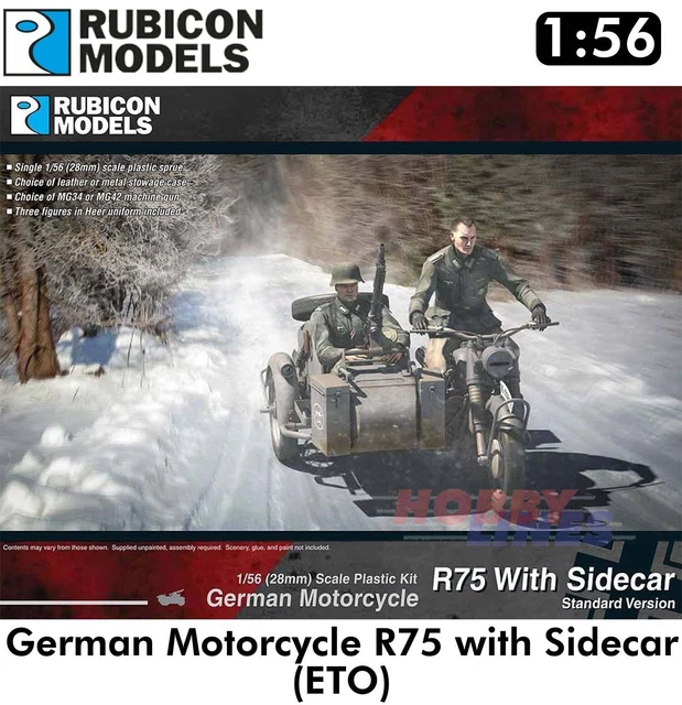DEUTSCHES MOTORRAD R75 mit Beiwagen (ETO) Modellbausatz 1:56 Rubikon ...