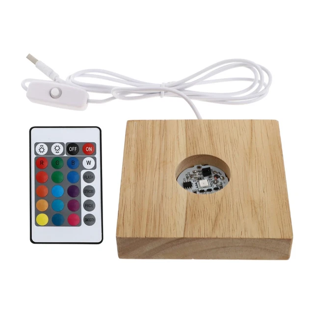 SOLID WOOD LUMINOUS Base Led Lamp Light Display Pedestal for Crystal £ ...