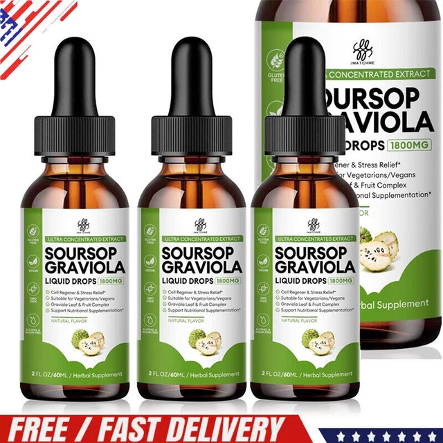 1-3X SOURSOP GRAVIOLA Extract Liquid Drop Immune Digestive Support ...