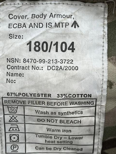 BRITISH ARMY FJACKET Soft ECBA Combat Body Armour Outer Plus Filler MTP ...