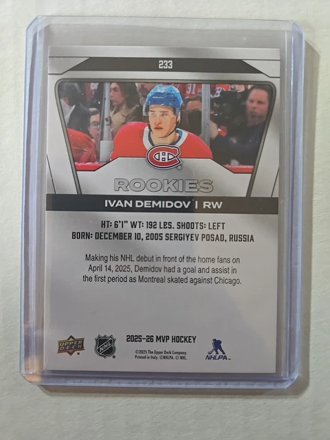 2025-26 UPPER DECK Mvp #233 Ivan Demidov Rc Rookie Season $13.50 - PicClick CA