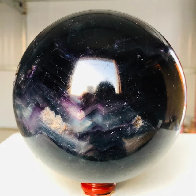 3689G NATURAL Snowflake feather Fluorite Quartz Crystal Sphere Healing ...