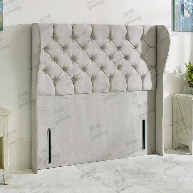 LUXURY CURVED WING Chesterfield Upholstered Floor Standing Bed ...