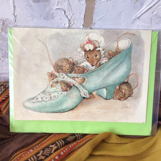 VINTAGE BEATRIX POTTER Family Of Mice In A Shoe Greeting Card Printed ...