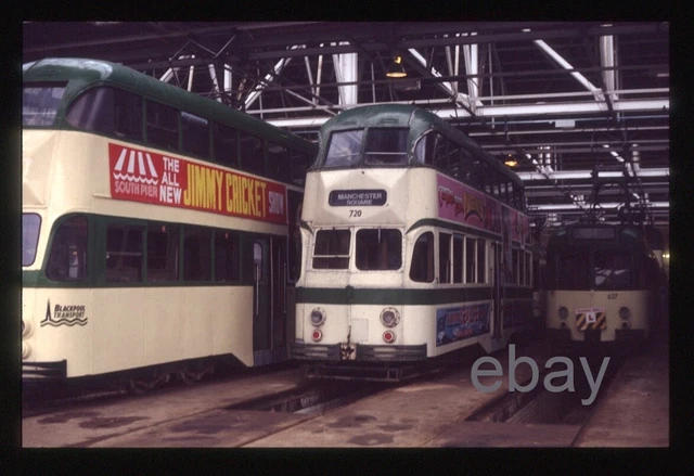ORIGINAL 35MM SLIDE - Blackpool tram - 720 inside Blackpool tram depot ...