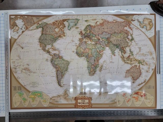 NATIONAL GEOGRAPHIC POSTER Size World Wall Map Antique Style £23.52 ...