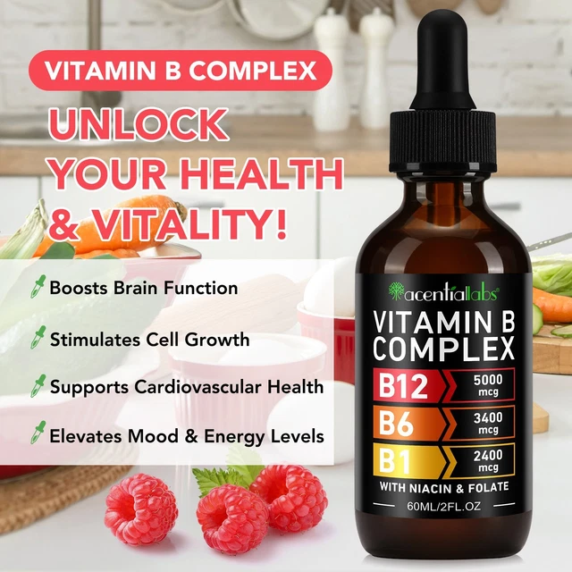 VITAMIN B KOMPLEX Hochdosiert B12 5000 mcg, B6, B1, Niacin & Folat ...