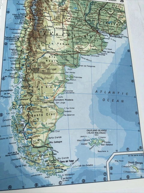 MAP OF SOUTH America (South) , Central Physical Print 1996 TA ...