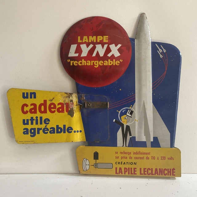 PILE LECLANCHE LAMPE Lynx Tôle Lithographiée Lune Space Fusée ...
