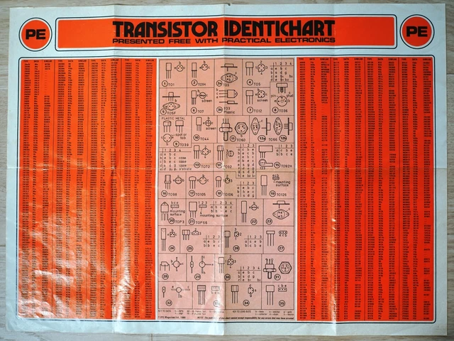 VINTAGE TRANSISTOR IDENTITY chart / poster from Practical Electronics £ ...