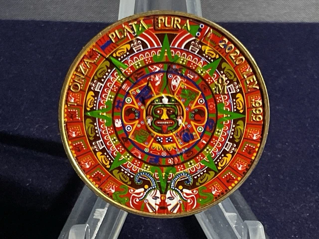 2020 1OZ SILVER Mexican Libertad. “Aztec Calendar - Orange”. COA in Box ...