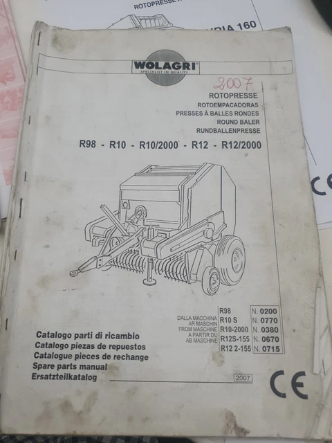 WOLVO WOLAGRI COPIA catalogo parti ricambi R98 R10 R10/2000 R12 R12 ...