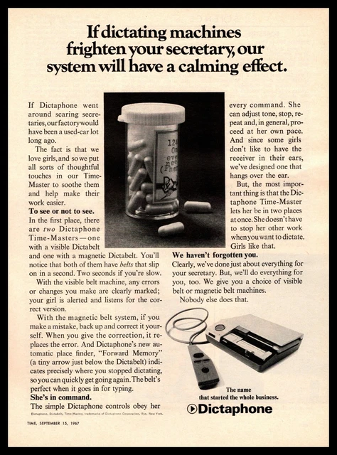 1967 DICTAPHONE CORPORATION Rye New York Dictabelt Time-Master annonce ...