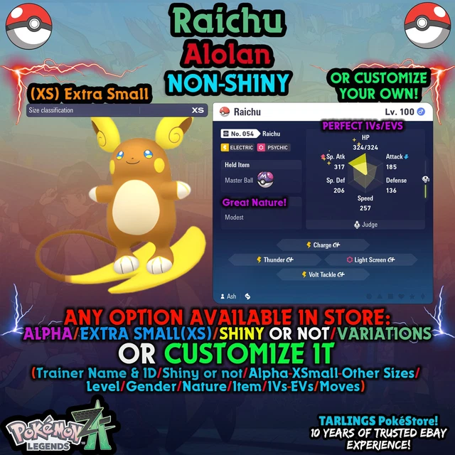 POKEMON LEGENDS ZA 🦖 Raichu Alolan EXTRA SMALL LVL100 🎗️ IVs/EVs/Nature ...