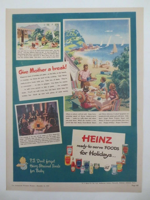 VINTAGE AUSTRALIAN ADVERTISING 1950 ad HEINZ FOOD PRODUCTS beach ...