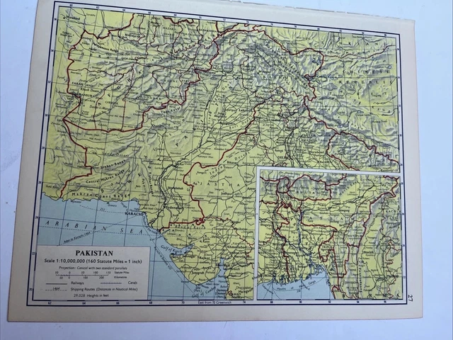 1960: MAP OF Pakistan Railway Shipping Routes Vintage OD #27 £5.86 ...